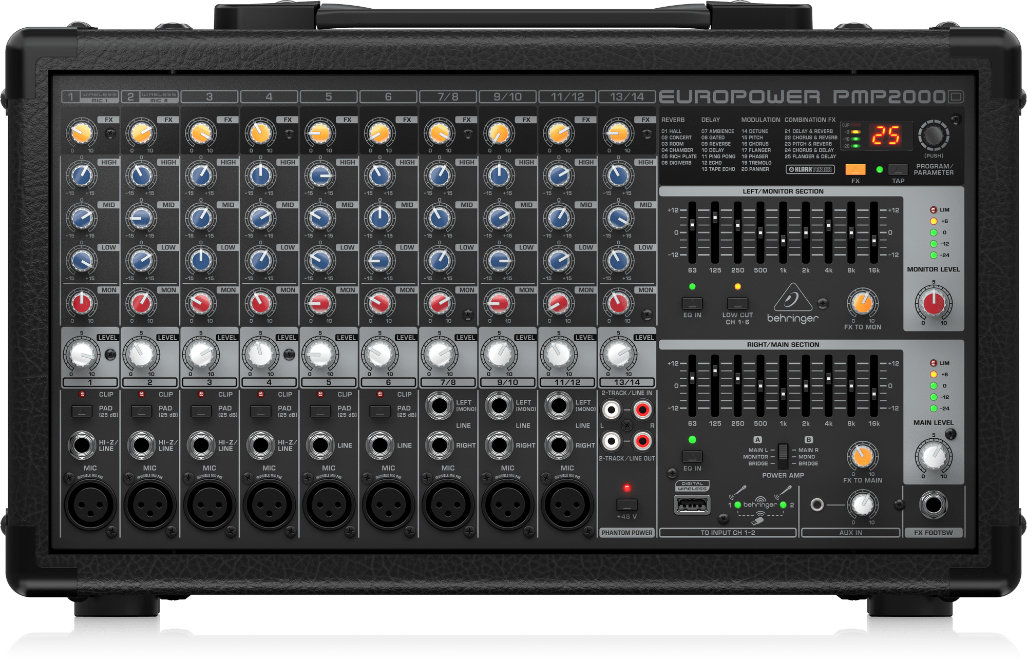 Behringer EUROPOWER PMP2000D 2000W 14Channel Powered Mixer with Klark