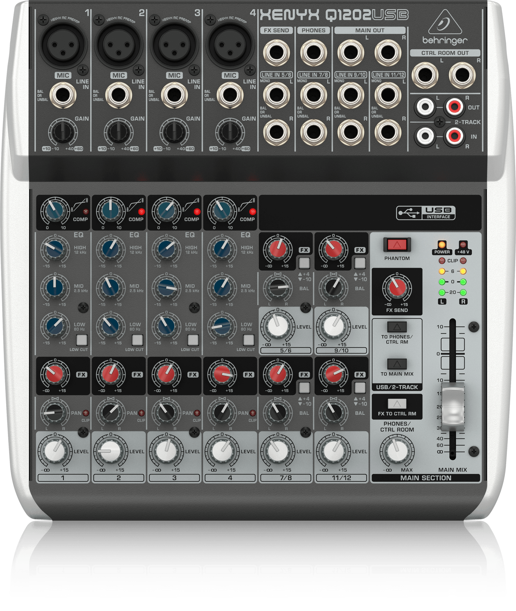 Behringer Xenyx Q1202USB Premium 12-Input 2-Bus Mixer with XENYX Mic P Behringer Xenyx Q1202USB Premium 12-Input 2-Bus Mixer with XENYX Mic P