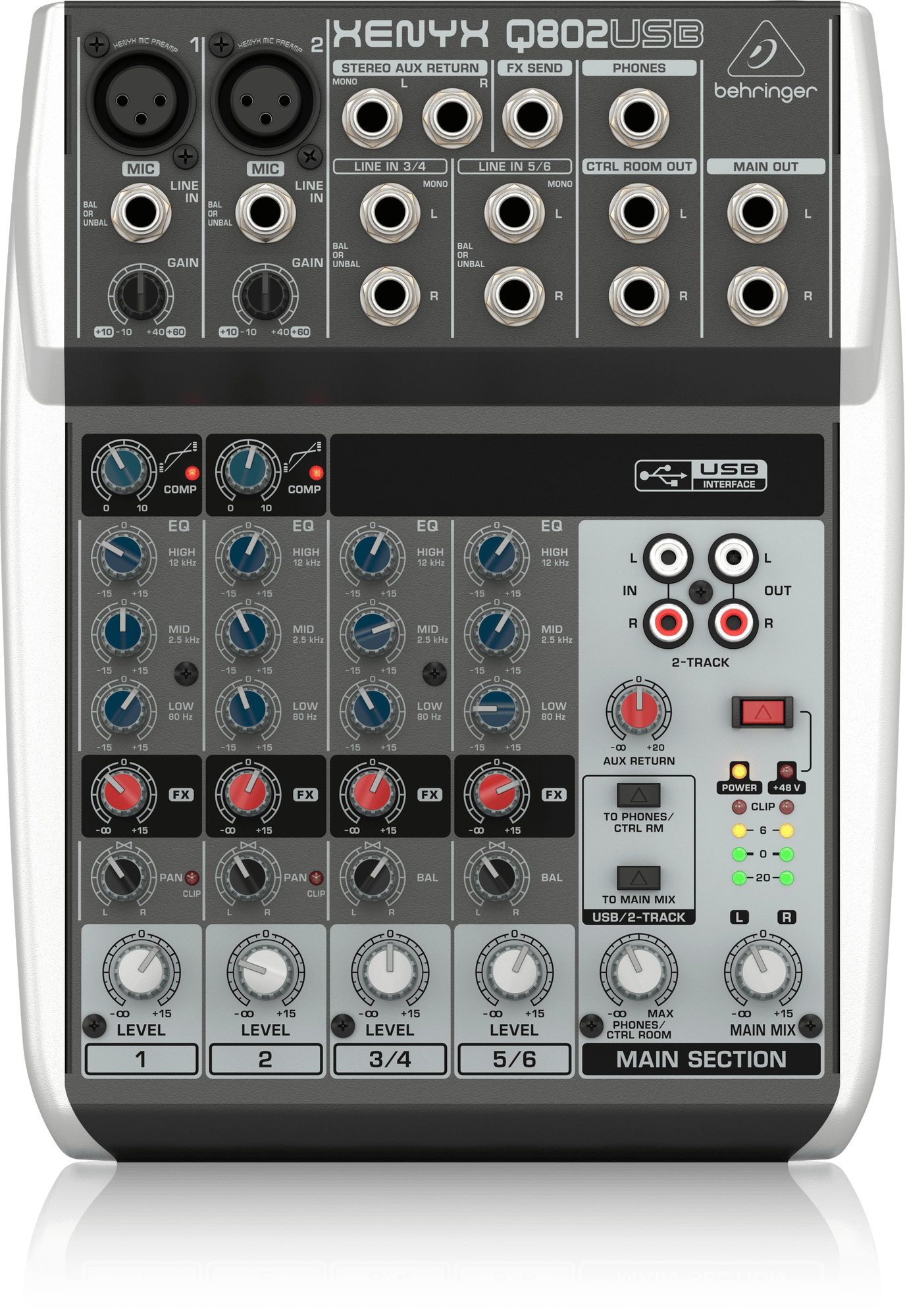 Behringer Xenyx Q802USB Premium 8-Input 2-Bus Mixer with XENYX Mic Pre