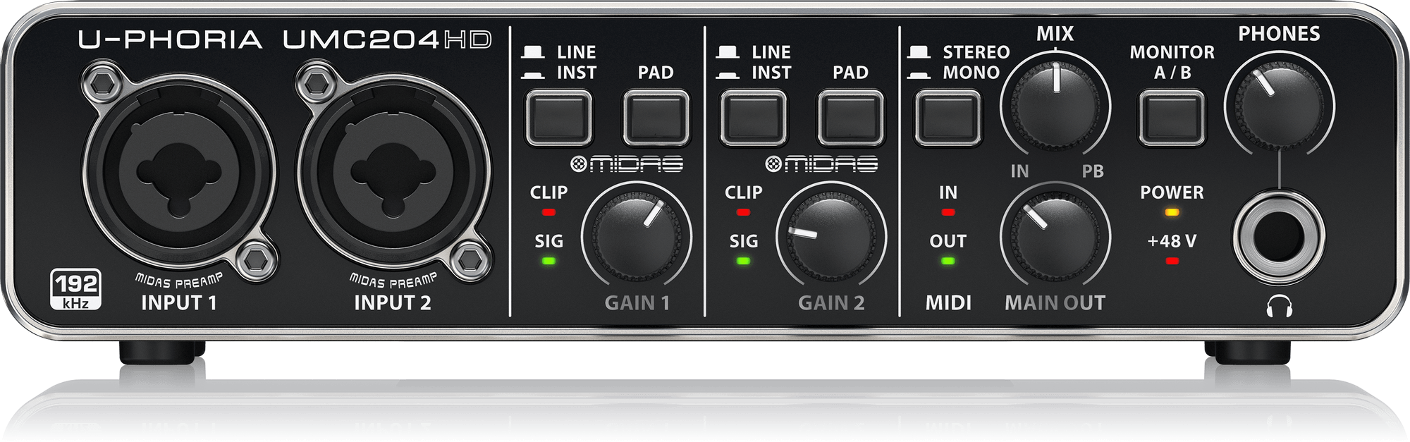 Behringer U-Phoria UMC204HD Audiophile 2x4, 24-Bit/192 kHz USB Audio/M